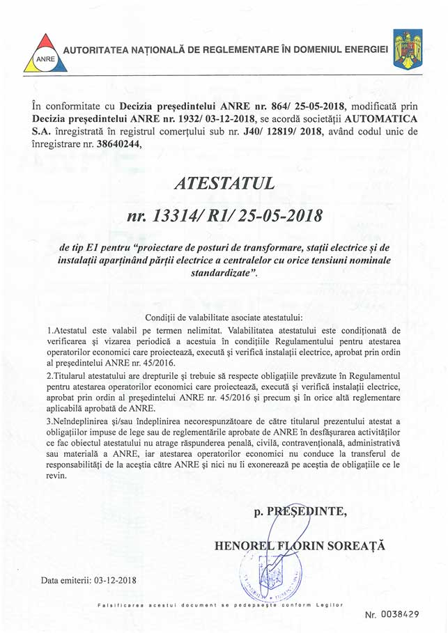 Certifications – Automatica SA