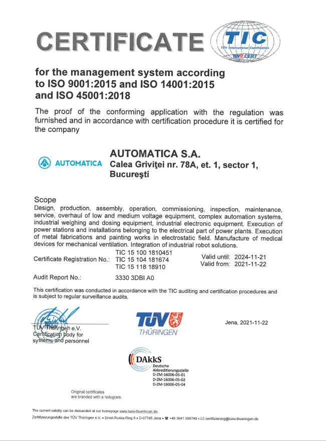 Certifications – Automatica SA